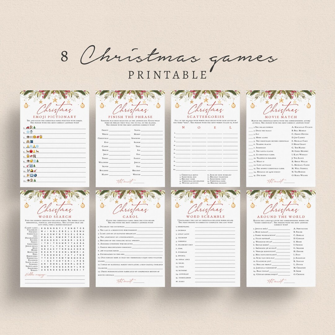 Printable Christmas Games Bundle Greenery Holiday Party Games Package ...