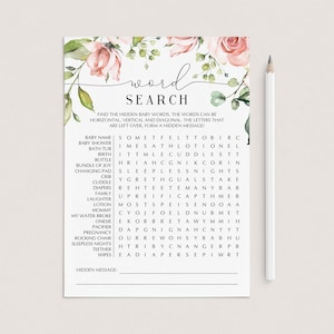 Floral Baby Shower Word Search With Hidden Message Baby Word Search ...