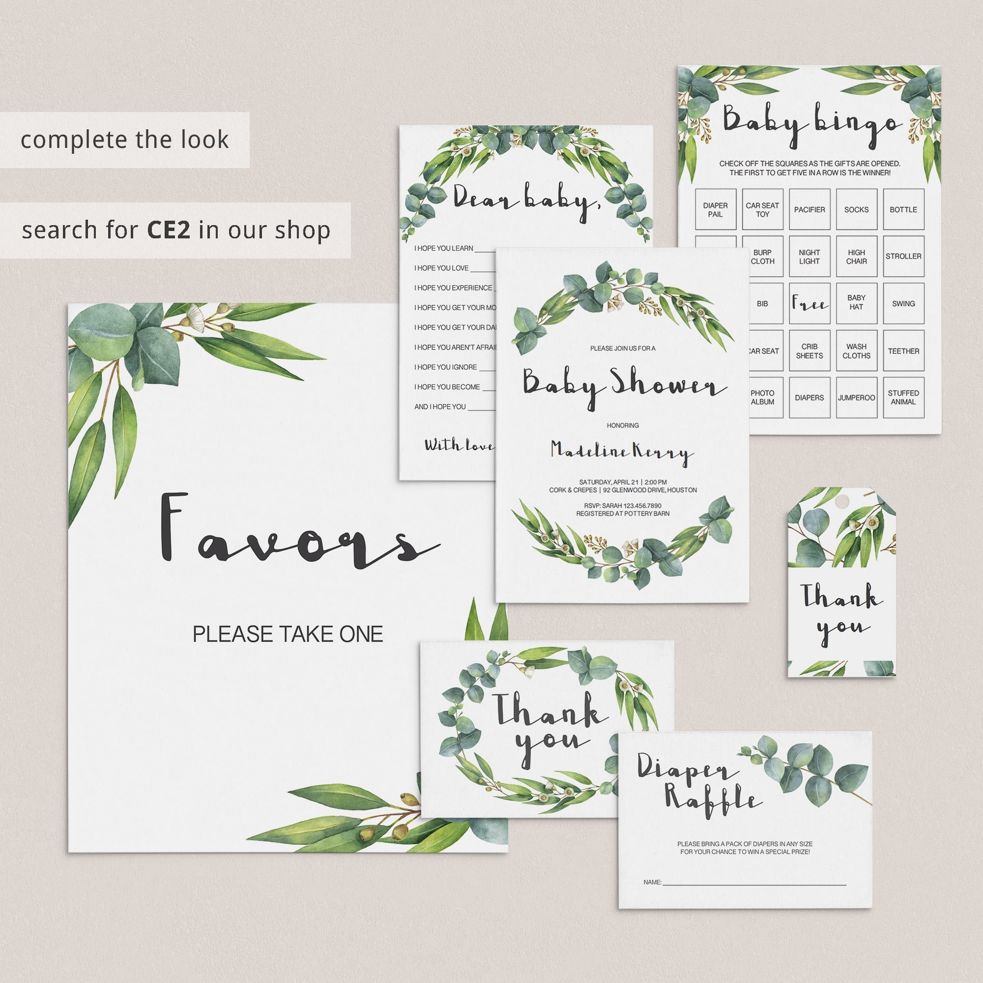 Greenery Baby Shower Signs Pack Green Leaves Welcome Sign | Etsy