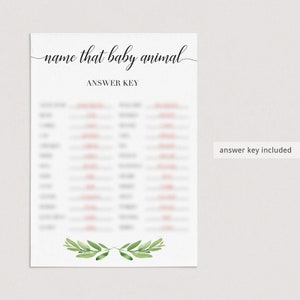 Name That Baby Animal Game Cards Printable | Greenery Baby Shower ...