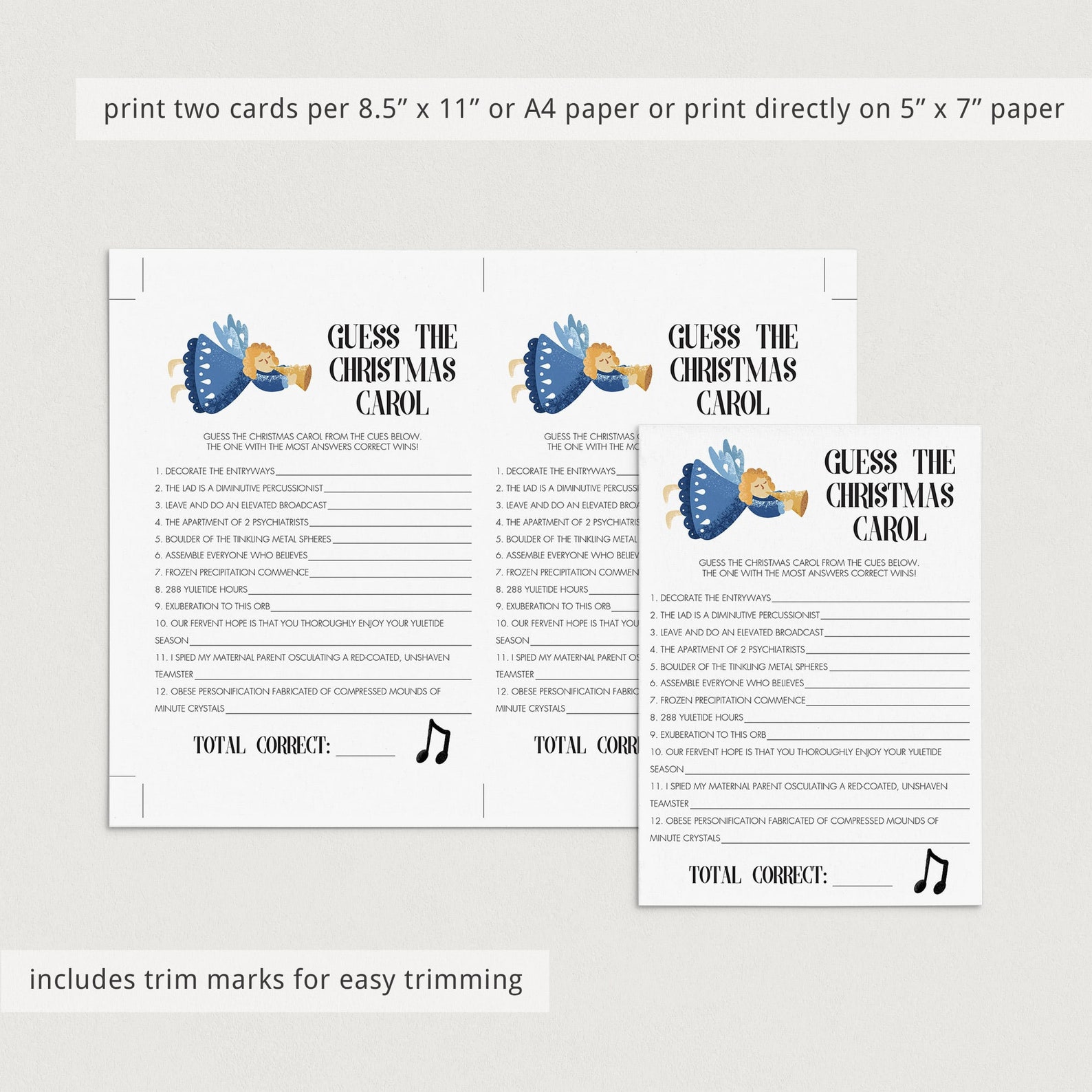 Guess the Christmas Carol Game Christmas Carol Trivia Game Fun - Etsy