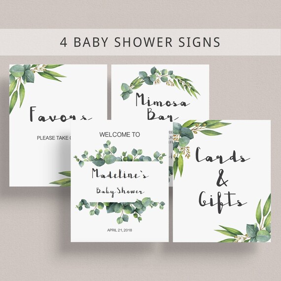 Greenery Baby Shower Signs Pack Green Leaves Welcome Sign | Etsy