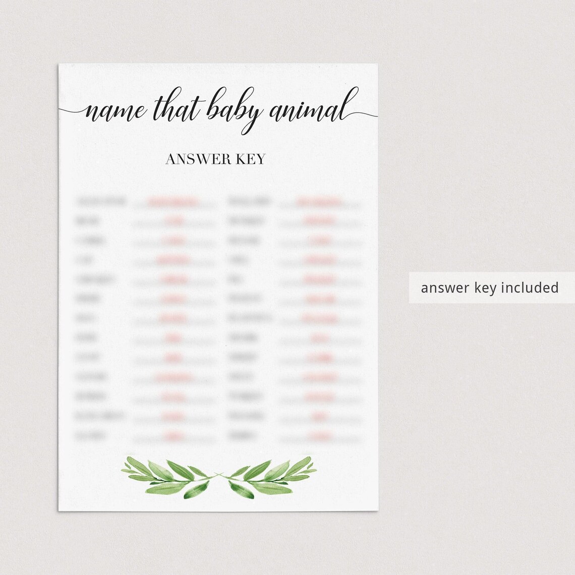 Name That Baby Animal Game Cards Printable | Greenery Baby Shower ...