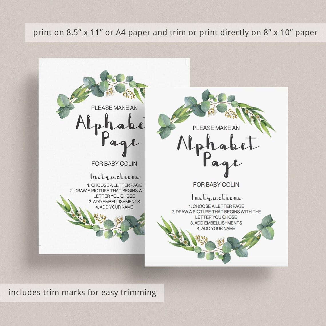 Greenery ABC Book Baby Shower Sign Printable Watercolour | Etsy