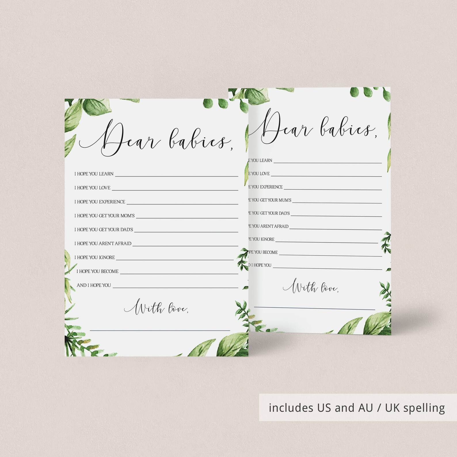 Dear Babies Wishes Card Printable Greenery Wishes for Baby | Etsy