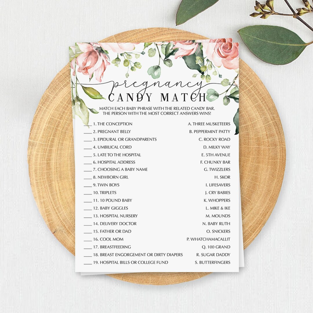 Pregnancy Candy Match Game Blush Baby Shower Candy Bar Game Printable ...