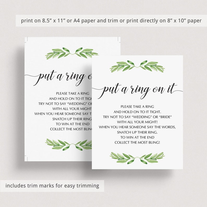 Put a Ring on It Sign Printable Dont Say Wedding Game Greenery | Etsy