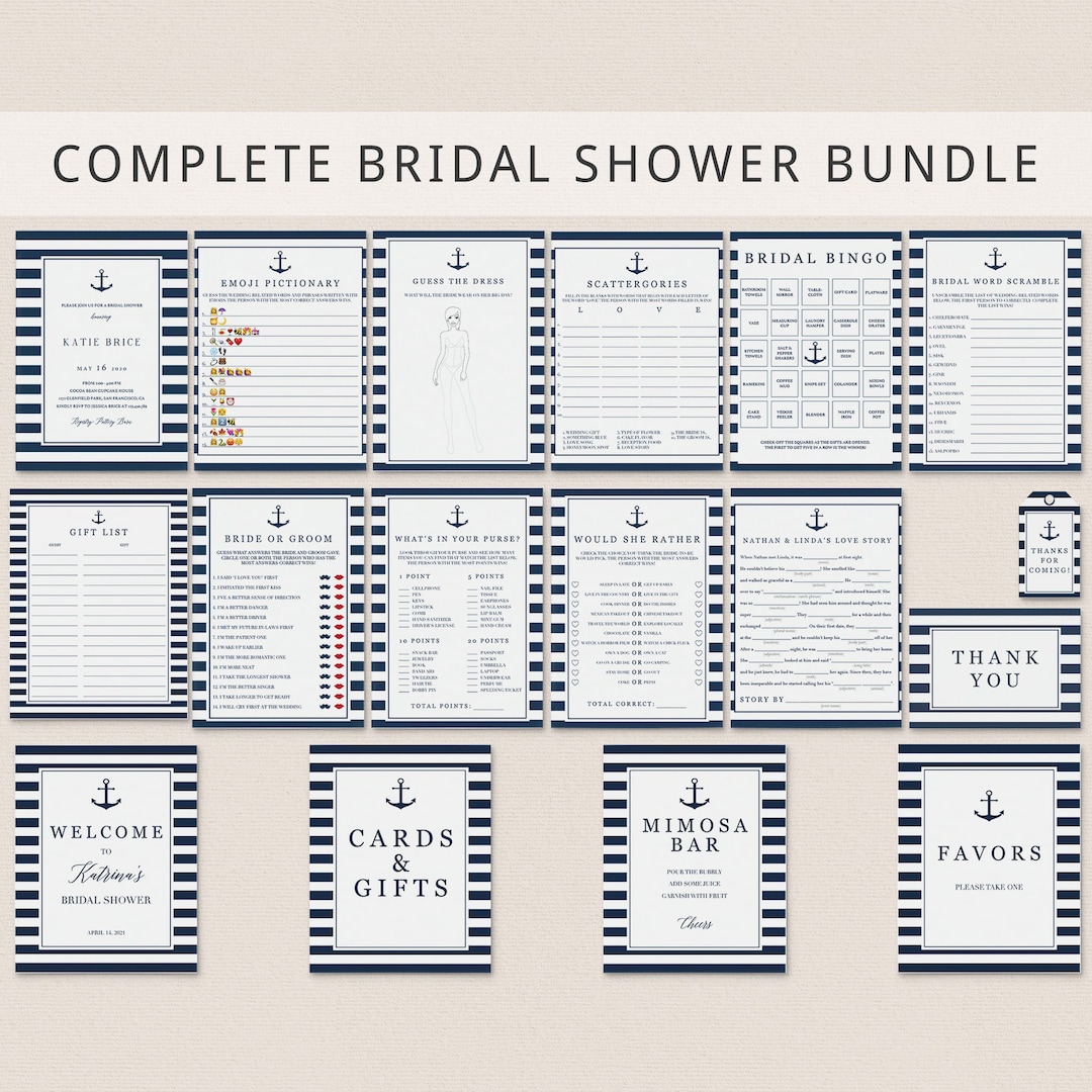 Nautical Bridal Shower Party Supplies Bundle Beach Wedding Shower ...