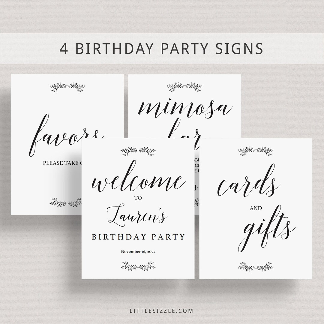 Birthday Party Sign Bundle Instant Download Black and White Birthday ...