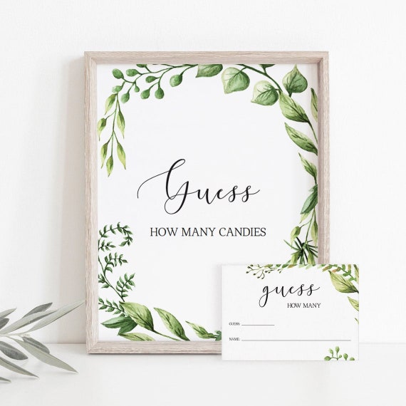 Guess How Many Sign Guess How Many Game Watercolor Greenery | Etsy