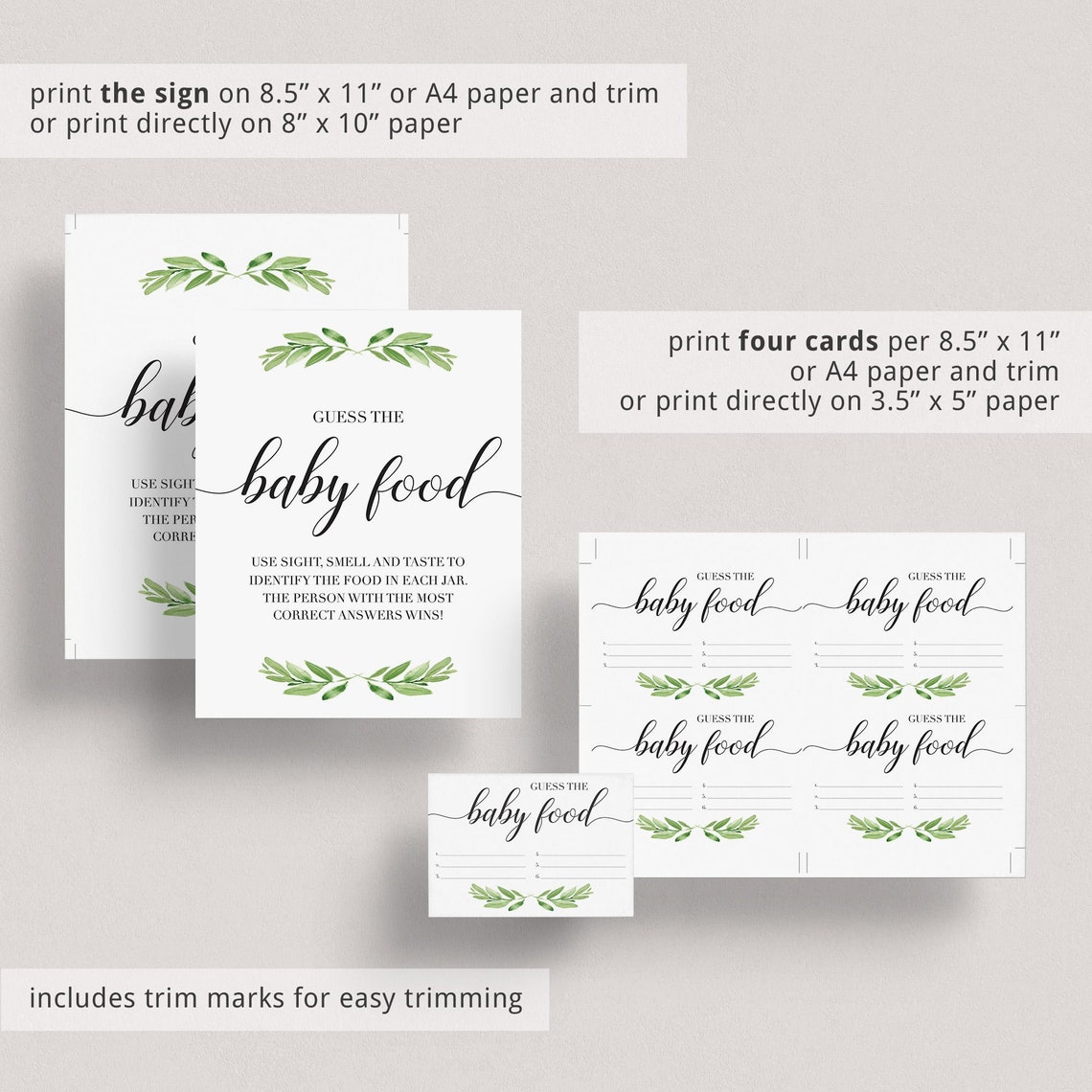 Baby Food Shower Game Greenery Baby Food Game Printable Table - Etsy