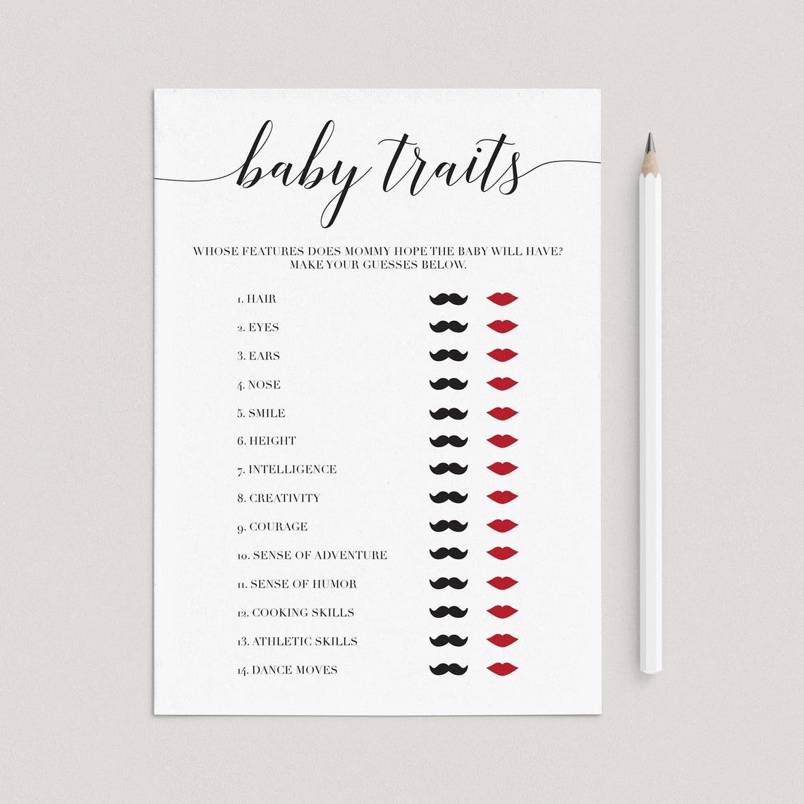 Baby Traits Game for Baby Shower Gender Neutral Baby Shower Games ...