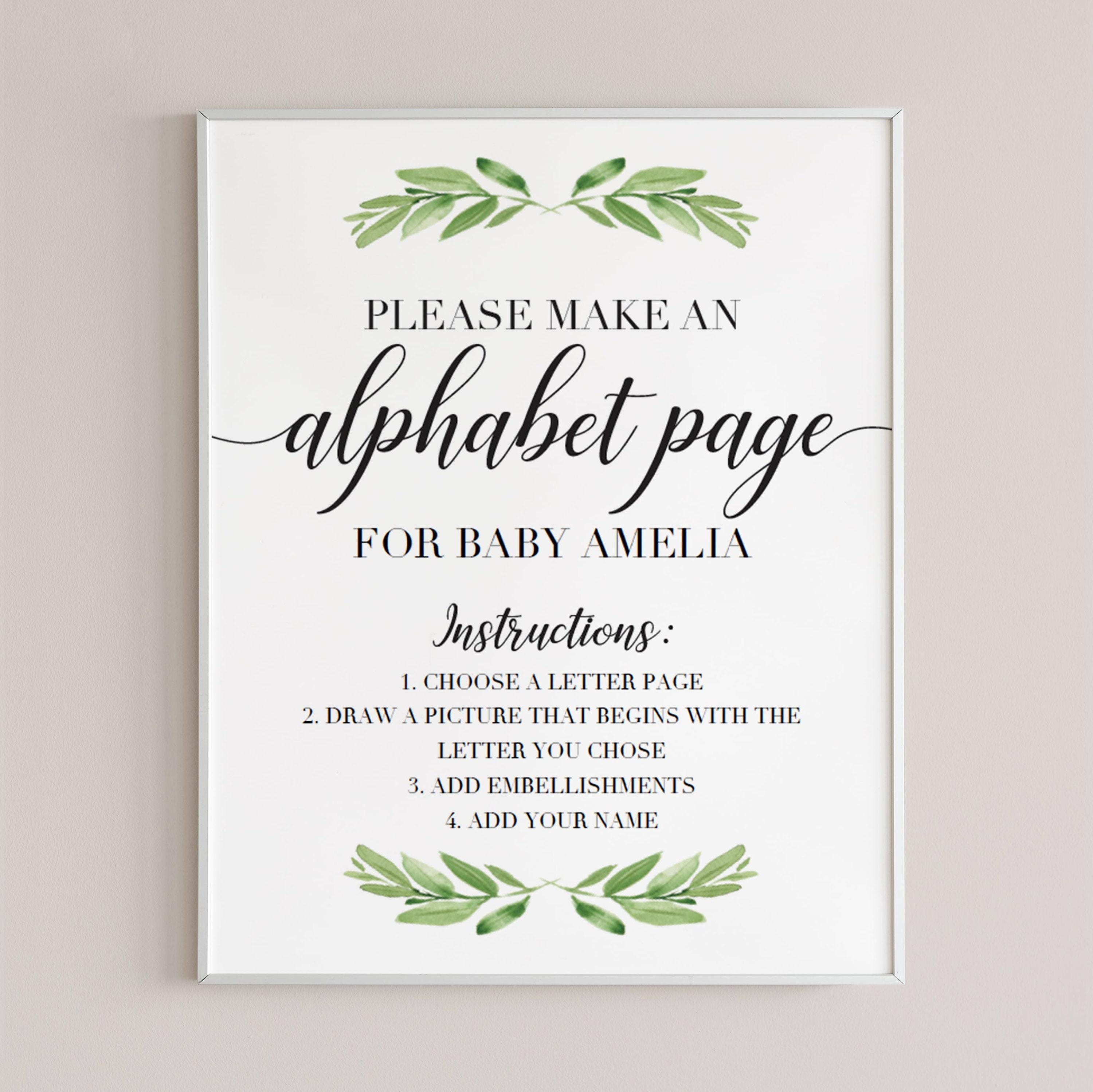 Baby Shower ABC Book Sign Greenery Baby Shower Alphabet Book Sign ...