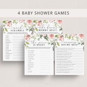Floral and Greenery Baby Shower Games Package Printable Baby Word ...