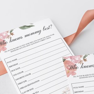 Watercolor Flowers Baby Shower Game Who Knows Mommy Best Game Digital ...