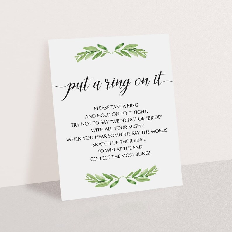 Put a Ring on It Sign Printable Dont Say Wedding Game Greenery | Etsy