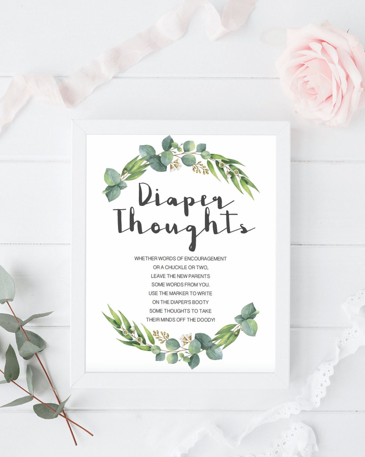 Diaper Thoughts Sign for Baby Shower Greenery Decorations | Etsy