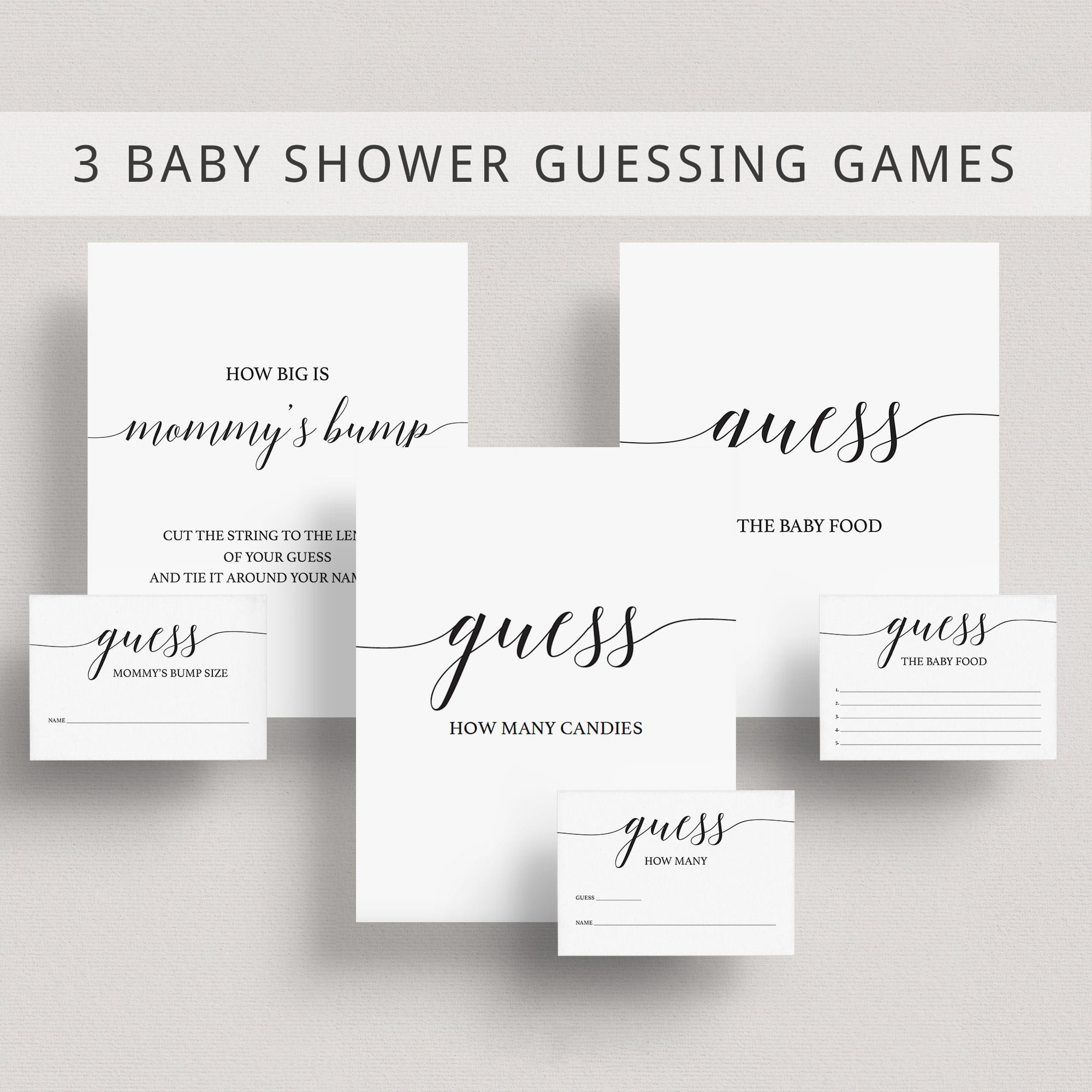 Calligraphy Baby Shower Guessing Game Pack Download Kraft Baby | Etsy