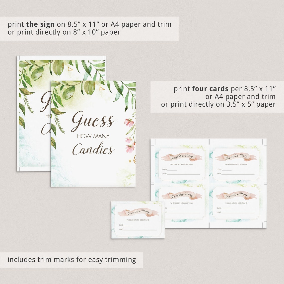 Guess How Many Baby Shower Game Cards and Sign Botanical Baby - Etsy Canada