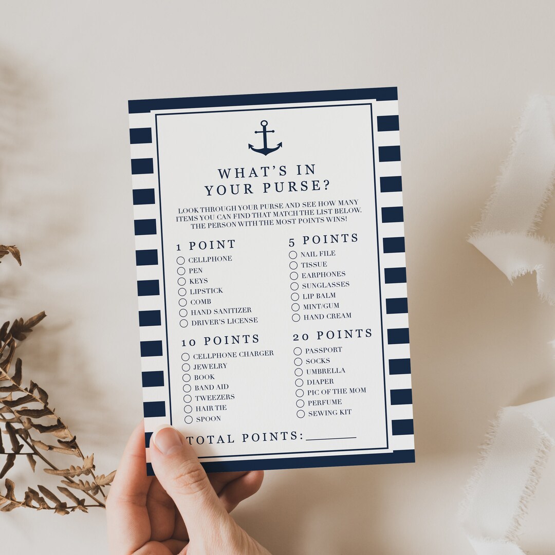 Whats in Your Purse Baby Shower Game Nautical Themed Baby Shower Whats ...