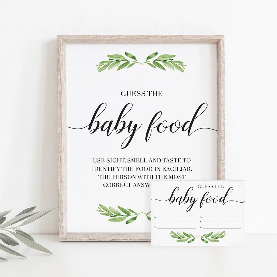Baby Food Shower Game Greenery Baby Food Game Printable Table Sign and ...