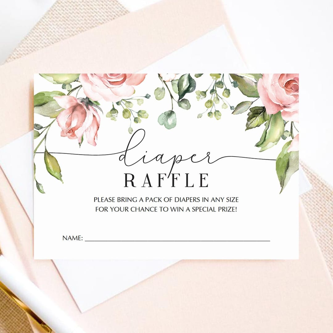 Baby Diaper Raffle Game Card Floral Baby Shower Diaper Raffle Ticket ...
