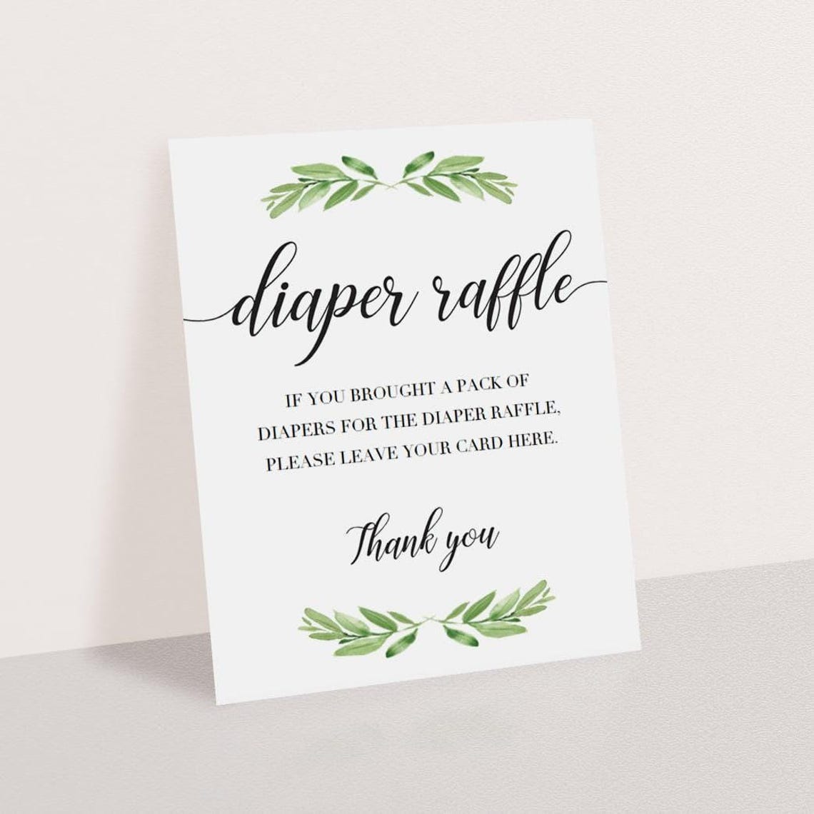 Baby Shower Diaper Raffle Sign Greenery Baby Shower Signs Printable ...