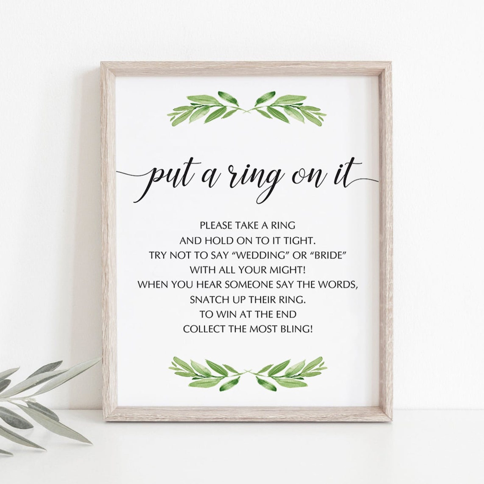 Put a Ring on It Sign Printable Dont Say Wedding Game Greenery - Etsy