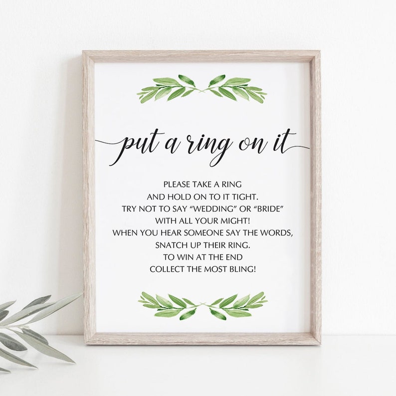 Put a Ring on It Sign Printable Dont Say Wedding Game Greenery | Etsy
