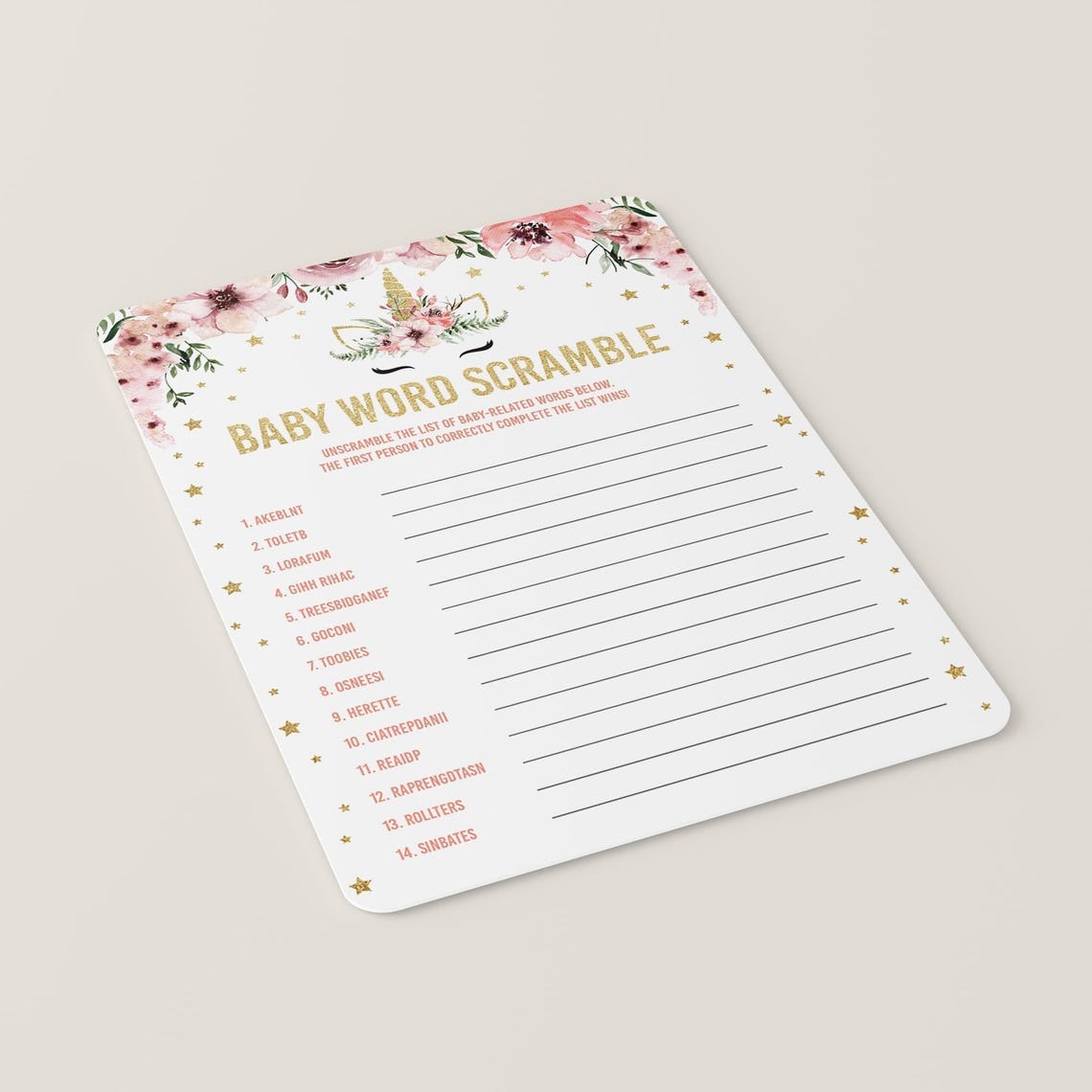 Magical Unicorn Baby Shower Games Package Instant Download Baby Girl ...