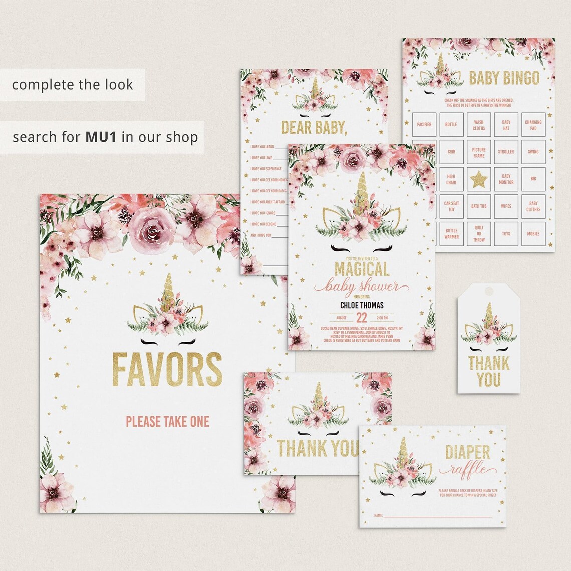Magical Unicorn Baby Shower Games Package Instant Download Baby Girl ...