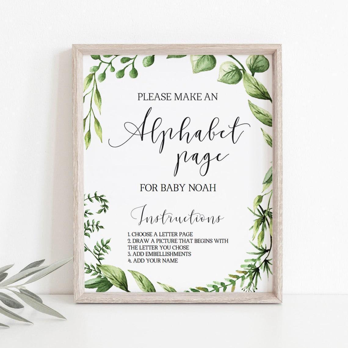 Alphabet Game Baby Shower Sign Printable Baby Alphabet Book Game Sign ...