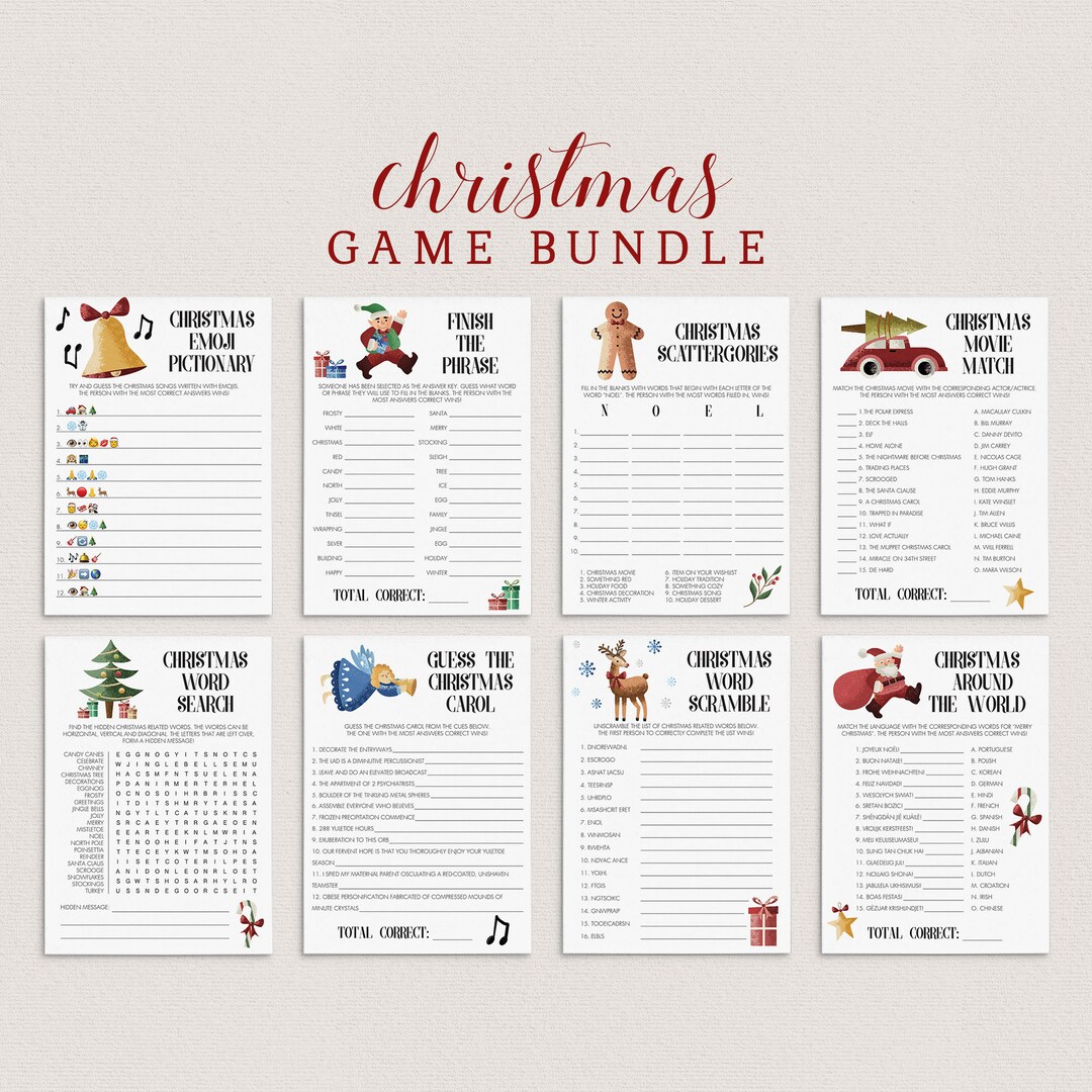 Printable Christmas Games Bundle Holiday Party Games Package Christmas ...