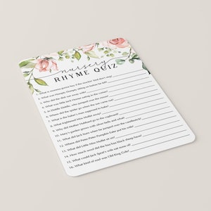 Baby Nursery Rhyme Quiz Printable Pink Floral Baby Shower Nursery Game ...