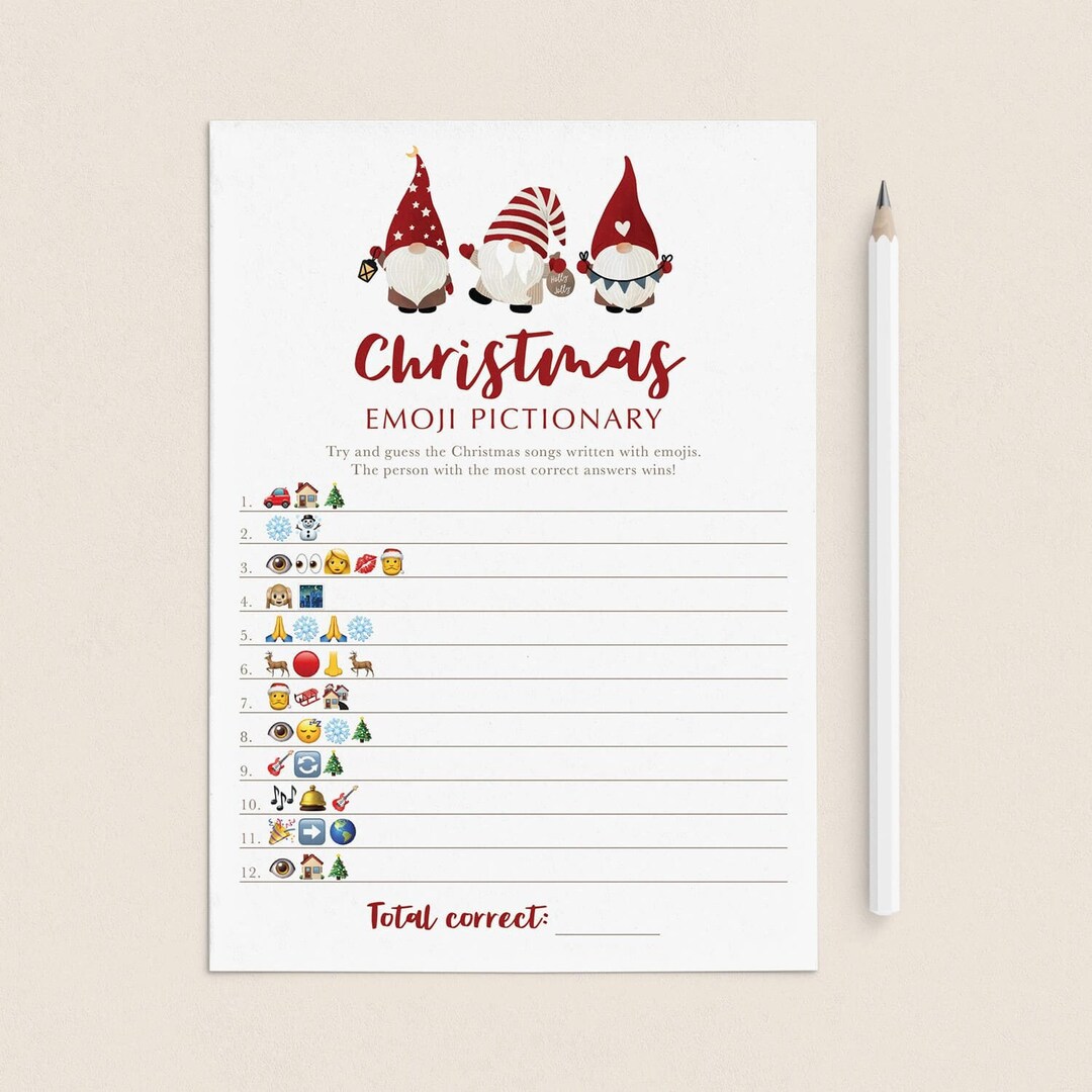 Emoji Pictionary Christmas Carol Game Printable Christmas Gnomes ...
