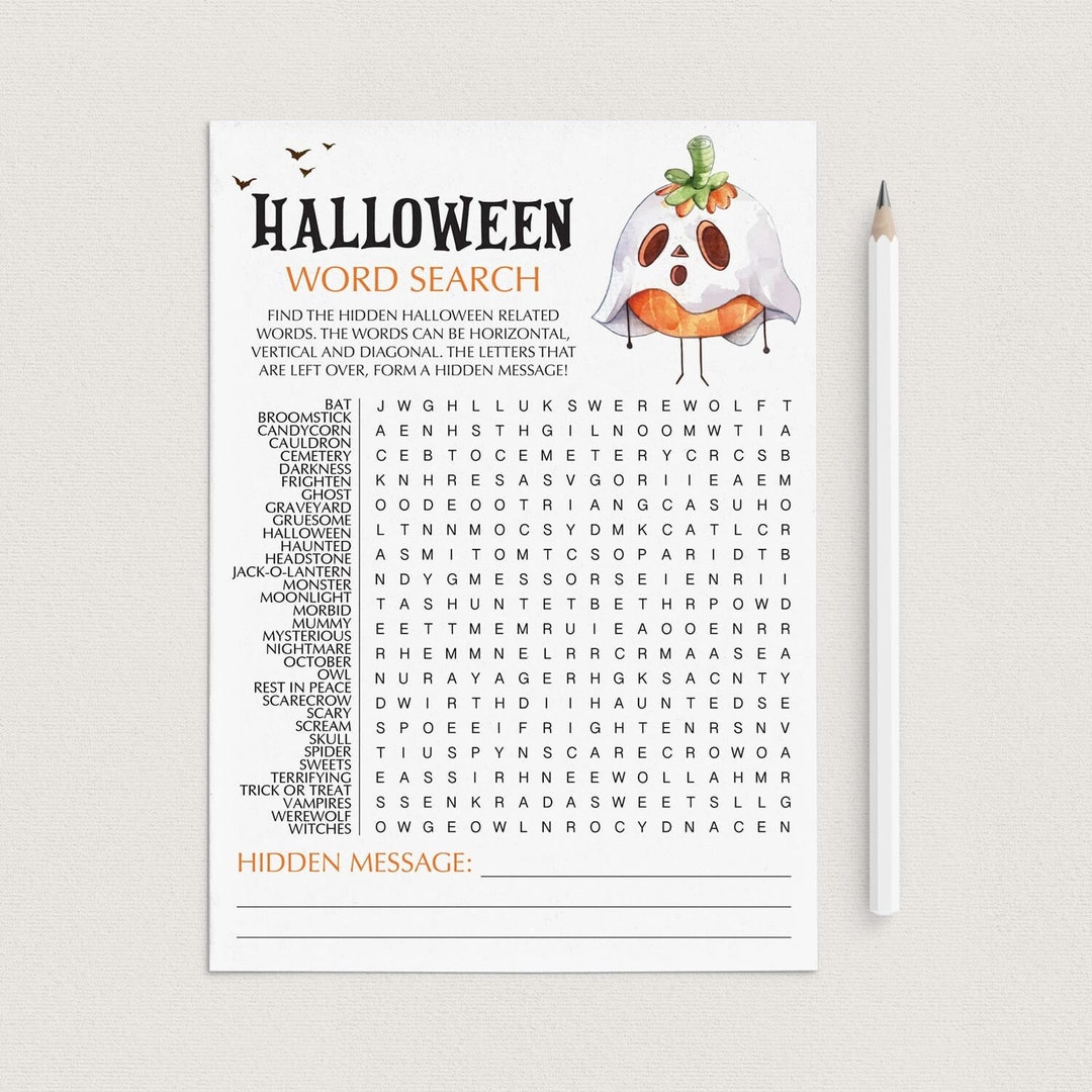 Word Search Halloween Themed Party Games Printable Halloween Word ...