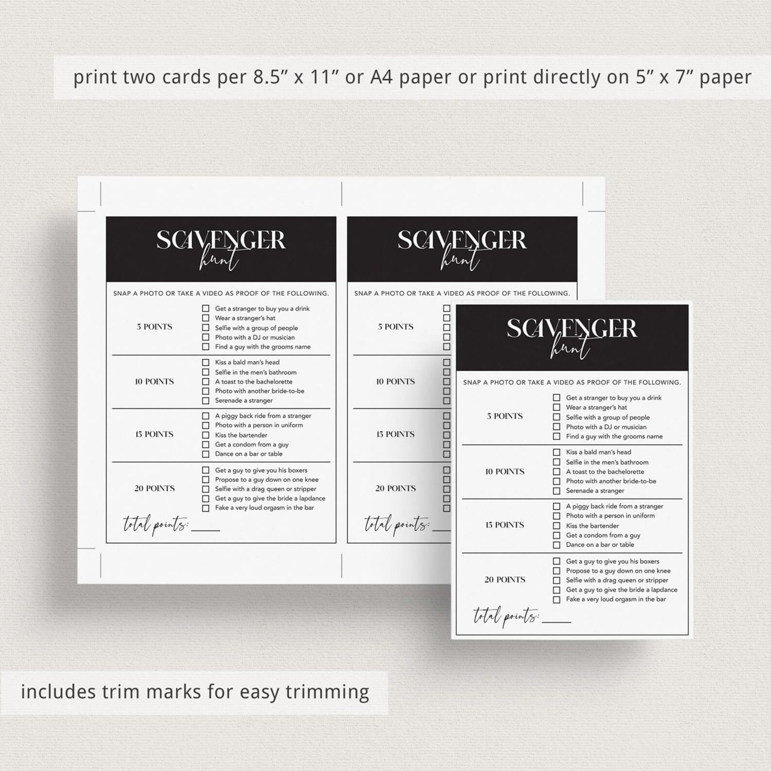Bachelorette Scavenger Hunt Template Minimalist Bachelorette Party ...