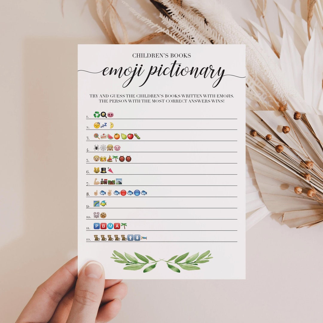 Pictionary-spel Baby-emoji | Aquarel Bladeren Babyshower Spel ...