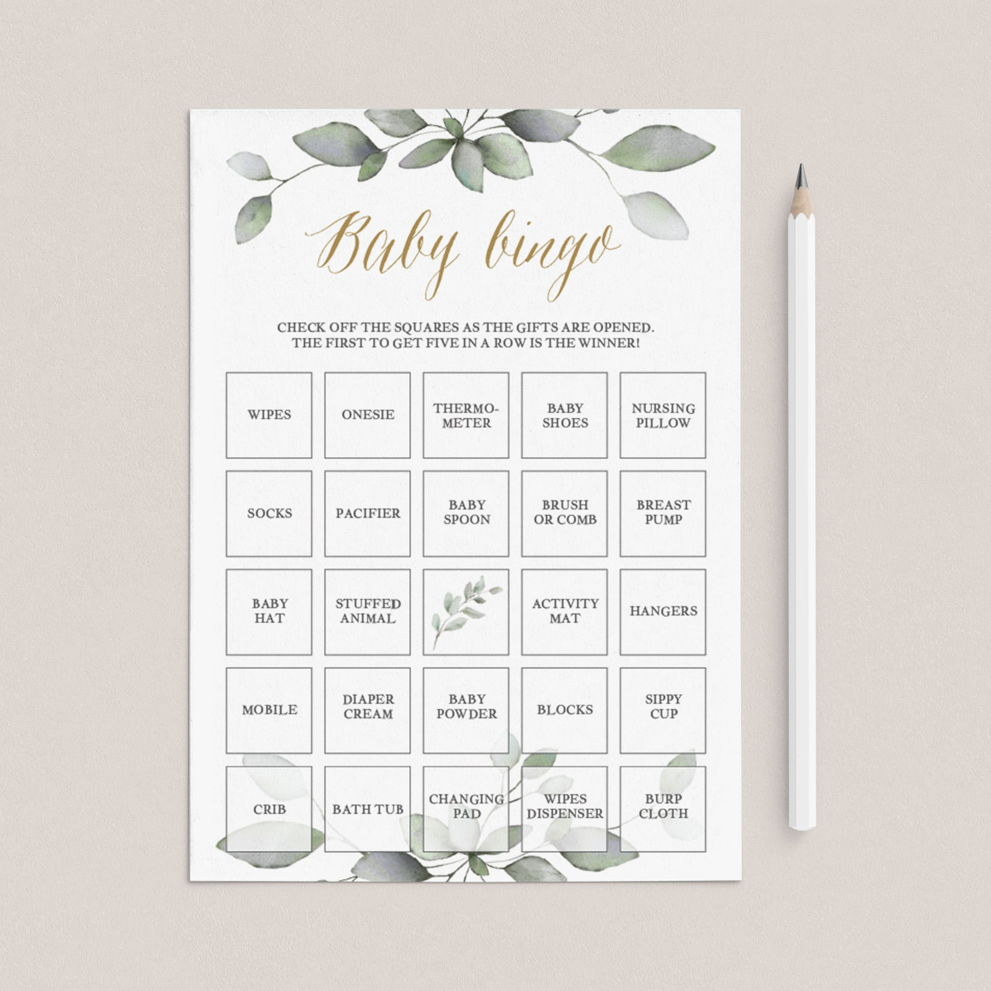 Baby Bingo Cards Printable Prefilled Baby Bingo Game Greenery | Etsy