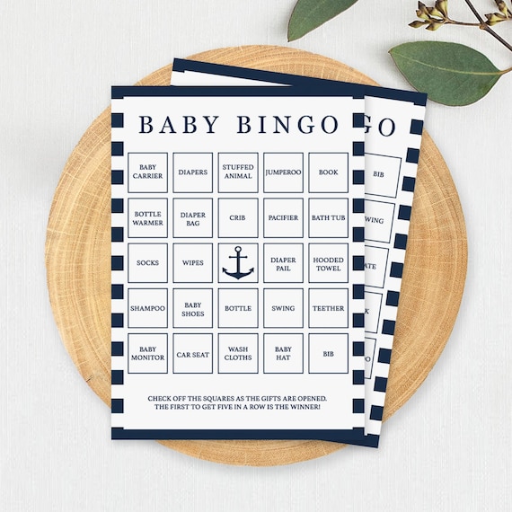 Navy White Baby Shower Bingo