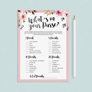 Baby Shower Whats in Your Purse Game Lush Floral Printable Baby Girl ...