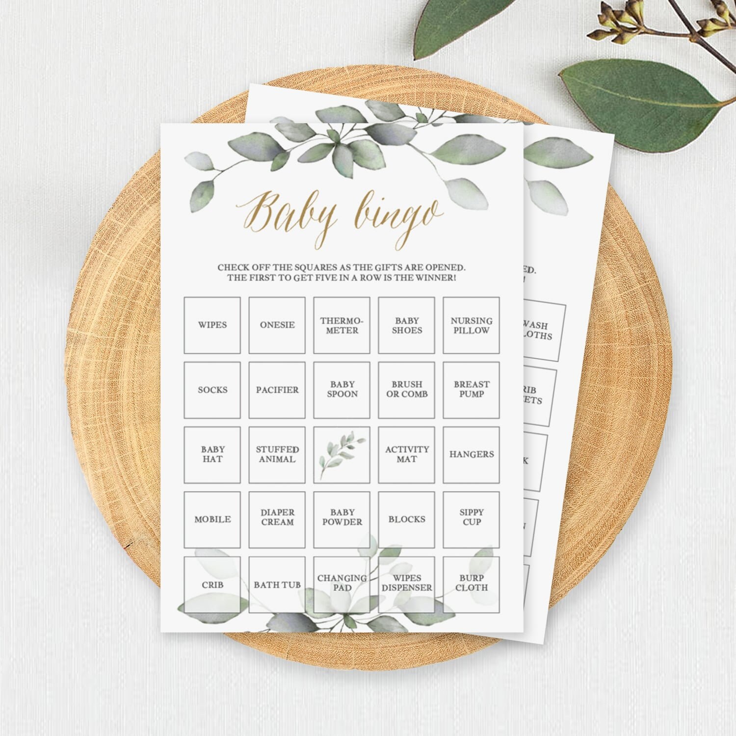 Baby Bingo Cards Printable Prefilled Baby Bingo Game Greenery | Etsy