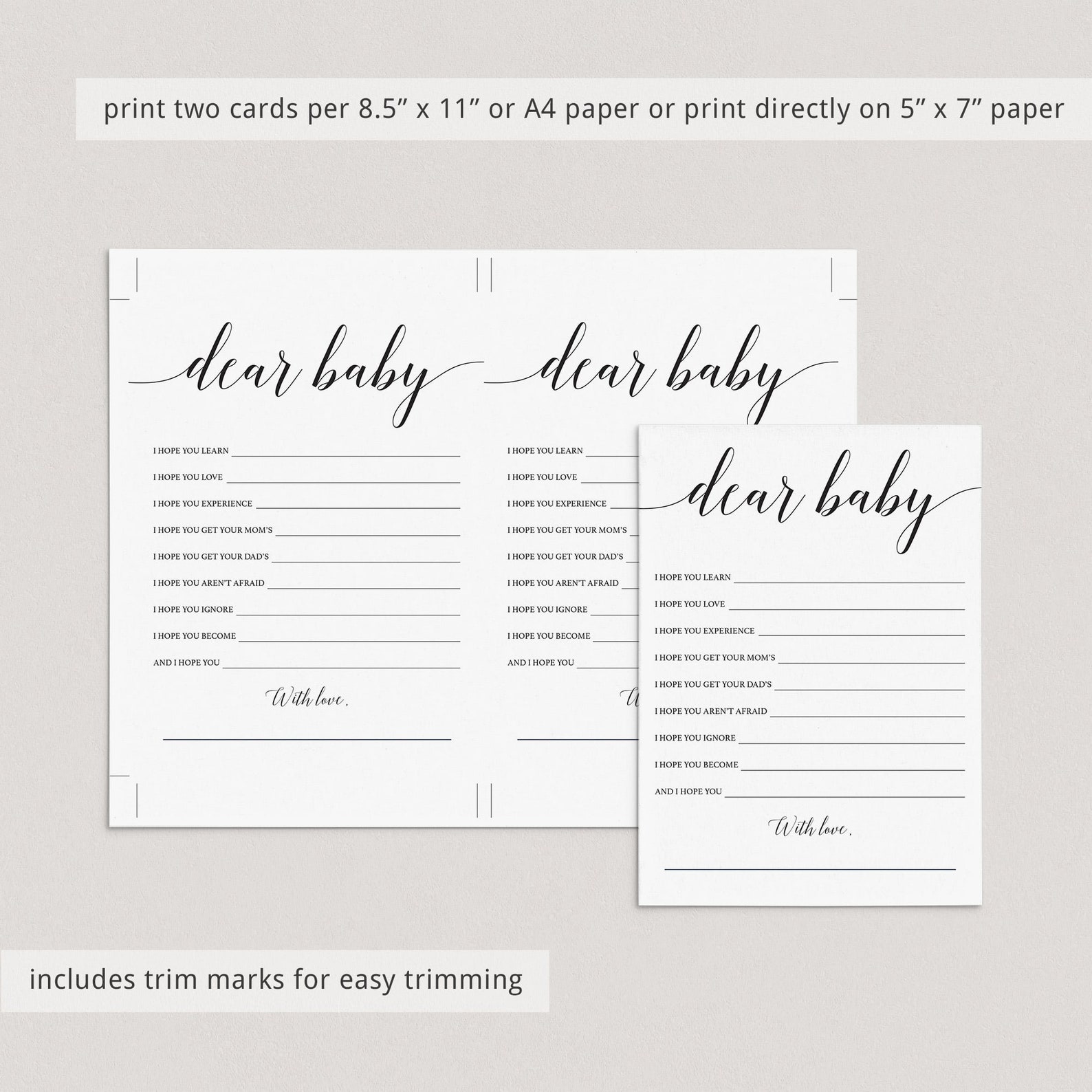 Dear Baby Wishes Cards Baby Shower Dear Baby Card Simple Baby - Etsy