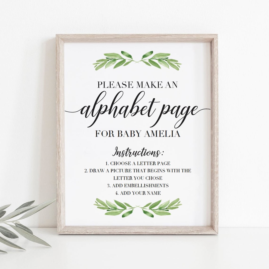 Baby Shower ABC Book Sign Greenery Baby Shower Alphabet Book Sign ...