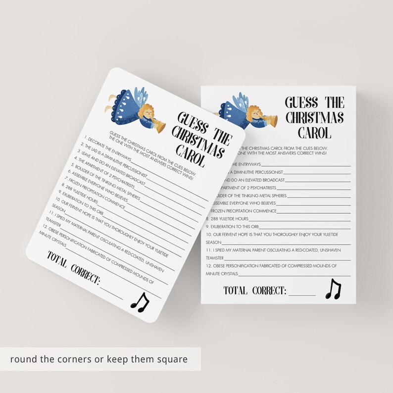 Guess the Christmas Carol Game Christmas Carol Trivia Game Fun - Etsy