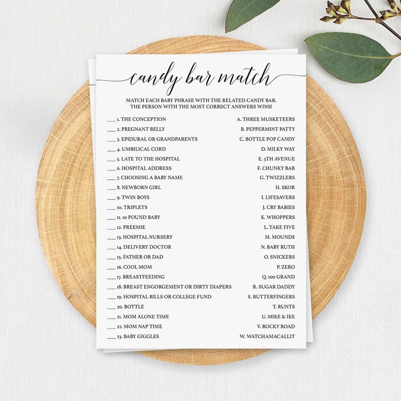 Candy Bar Game Baby Shower Candy Bar Match up Baby Shower Game - Etsy