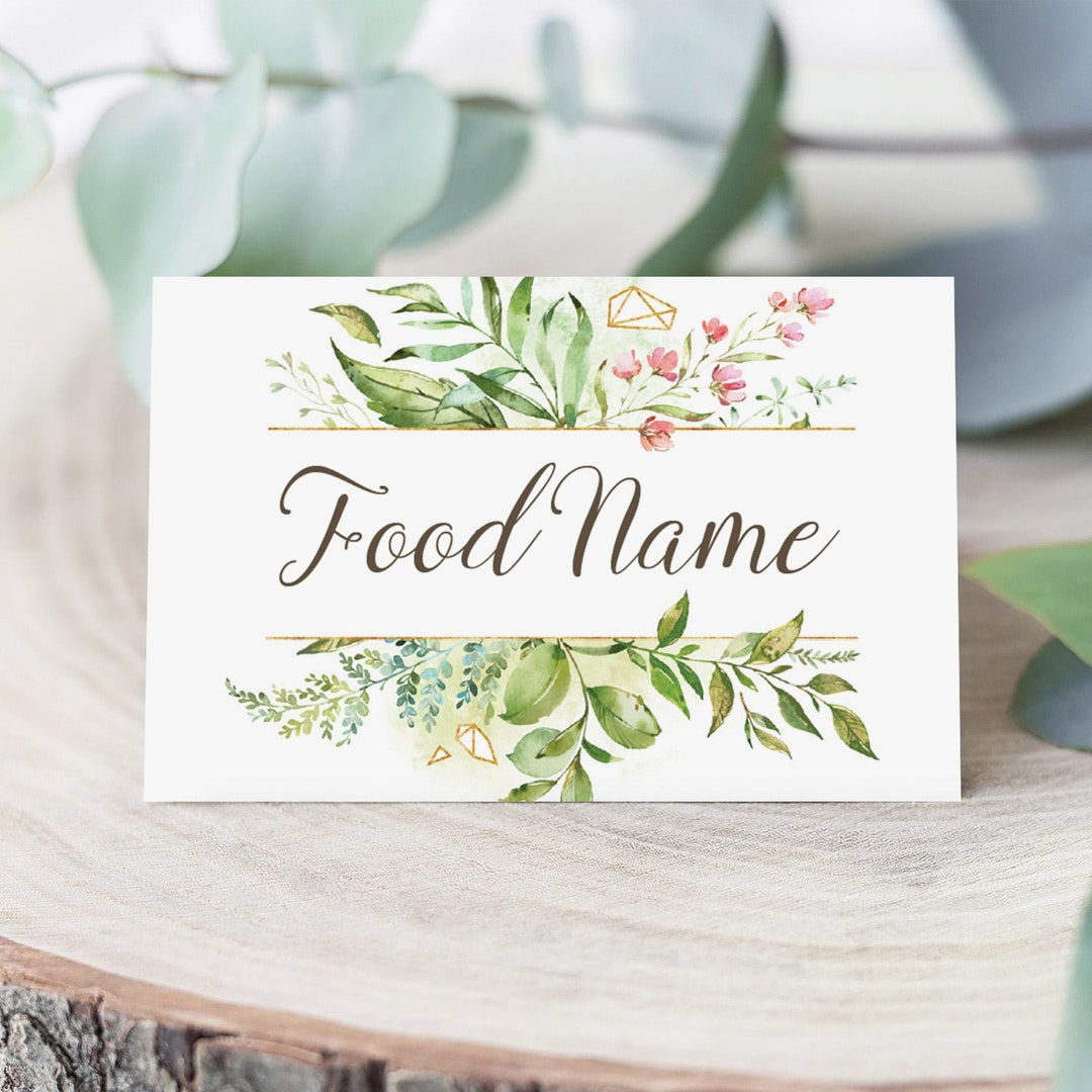 Greenery Food Labels Printable Food Cards Template Green Baby Shower ...