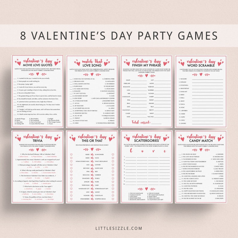 Valentines Day Games Adult Valentines Day Games Bundle Pink - Etsy