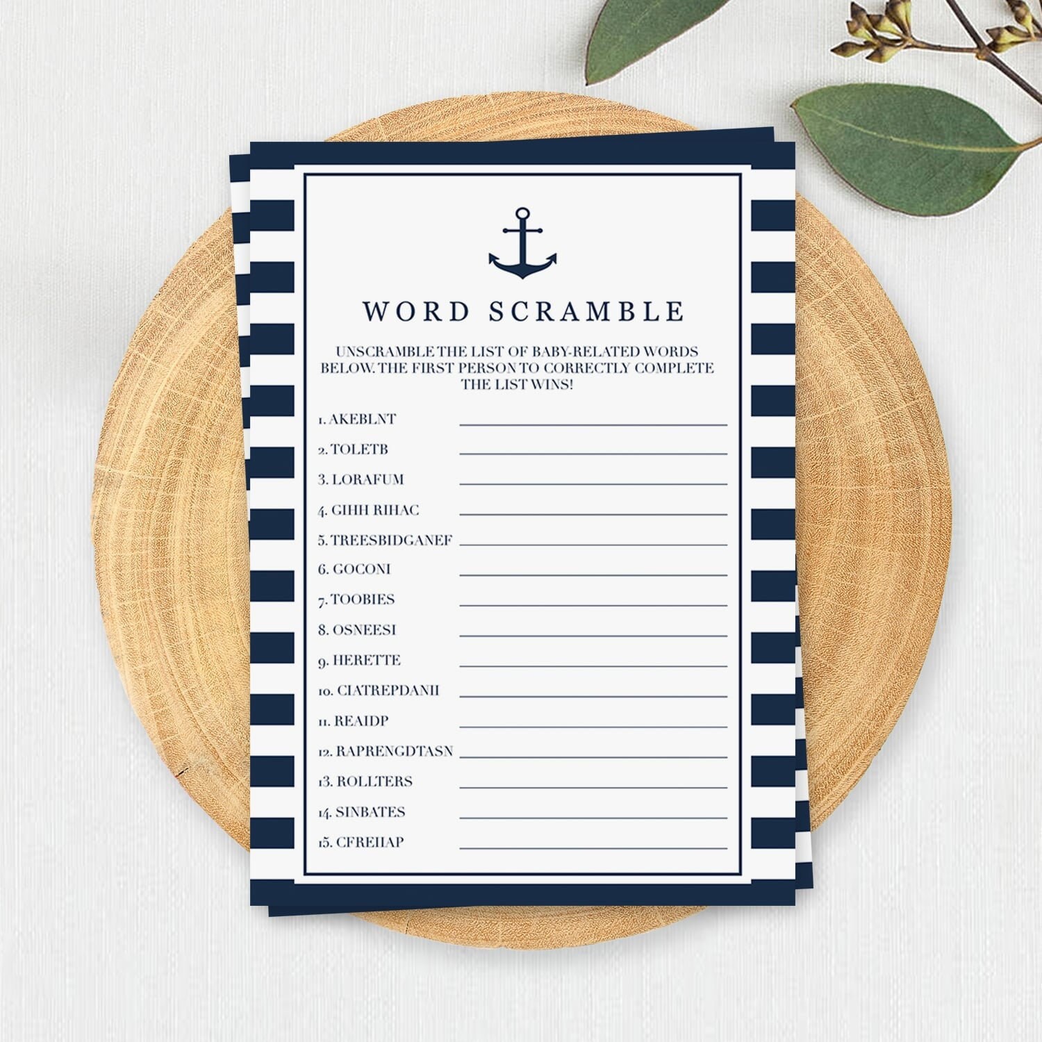 Nautical Baby Shower Word Scramble Under The Sea Ocean Animal Baby