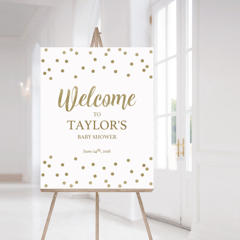 Gender Neutral Baby Shower Sign Package Gold Confetti Welcome - Etsy
